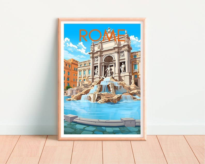 Rome Travel Poster, Italy Wall Art, Trevi Fountain Print, Italy Poster ...