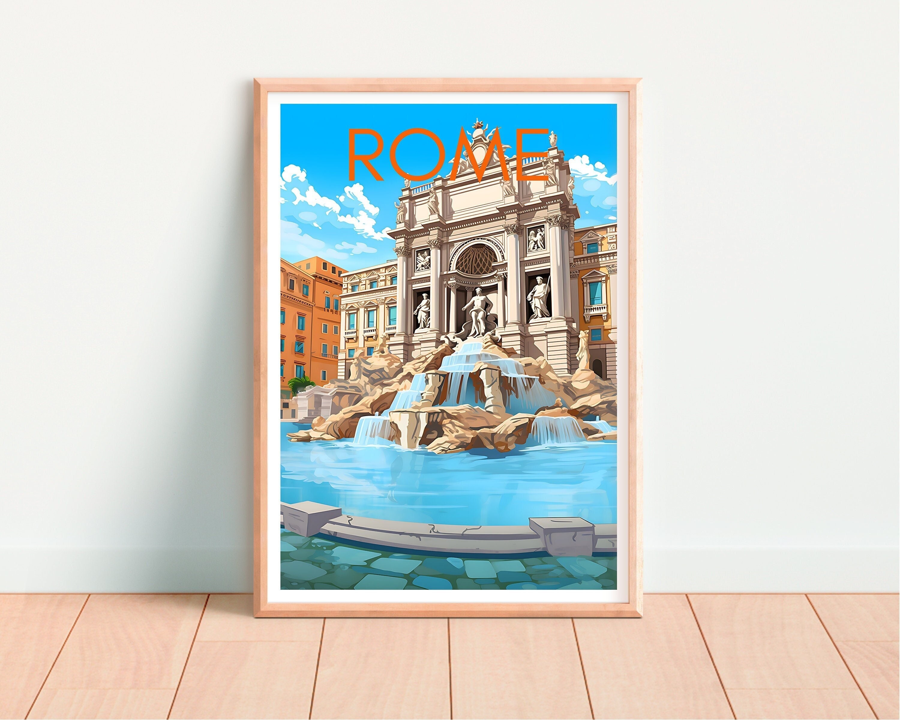 Rome Travel Poster, Italy Wall Art, Trevi Fountain Print, Italy Poster ...