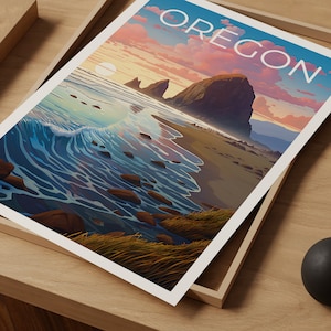Oregon Travel Poster, Coast Wall Art, Coast Print, Oregon Poster, Coast ...