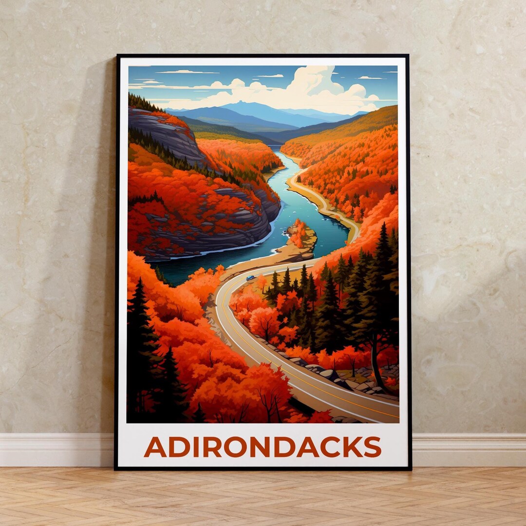 Adirondacks Poster, New York Travel Print, Mountain Art, Forest ...