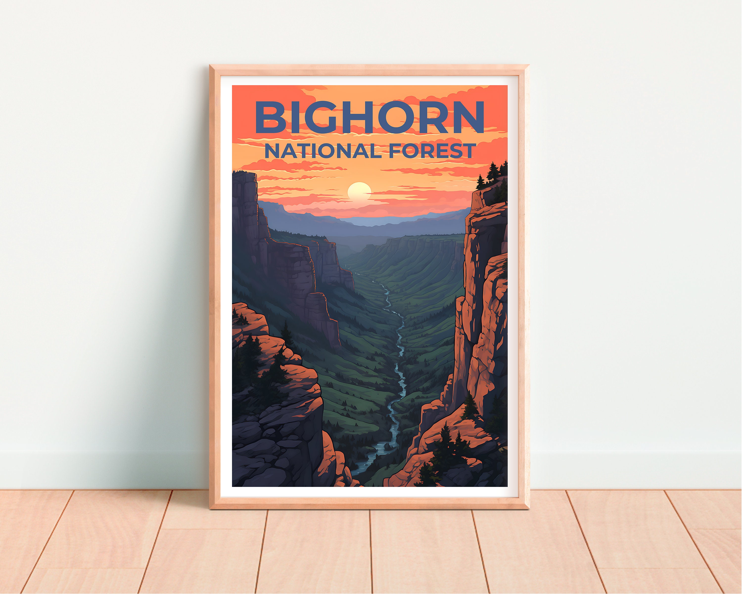Bighorn Forest Travel Poster, Wyoming Wall Art, Wyoming Print, Bighorn ...