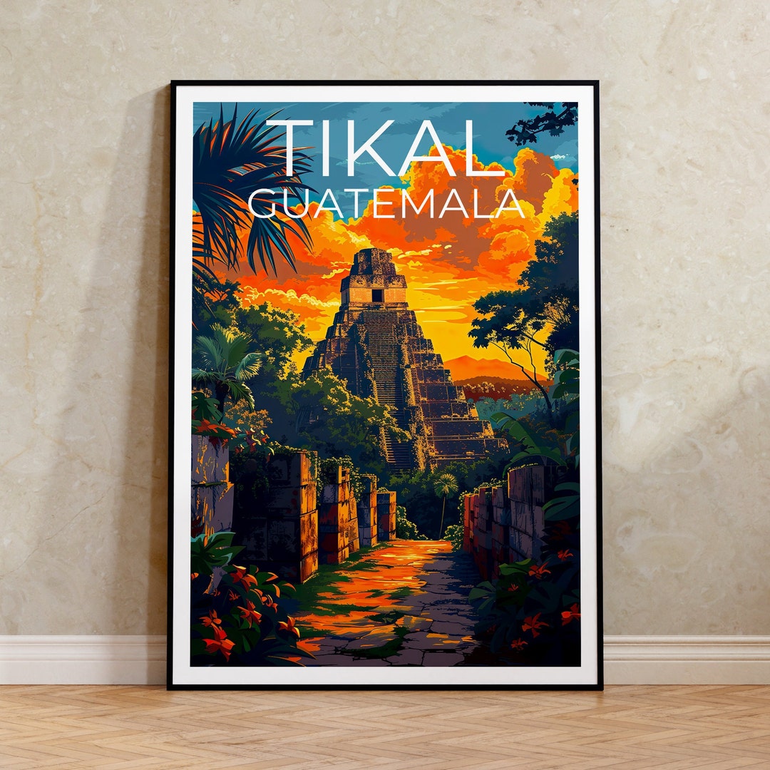 Tikal Poster, Tikal Print, Guatemala Art, Guatemala Print, Tikal Travel ...