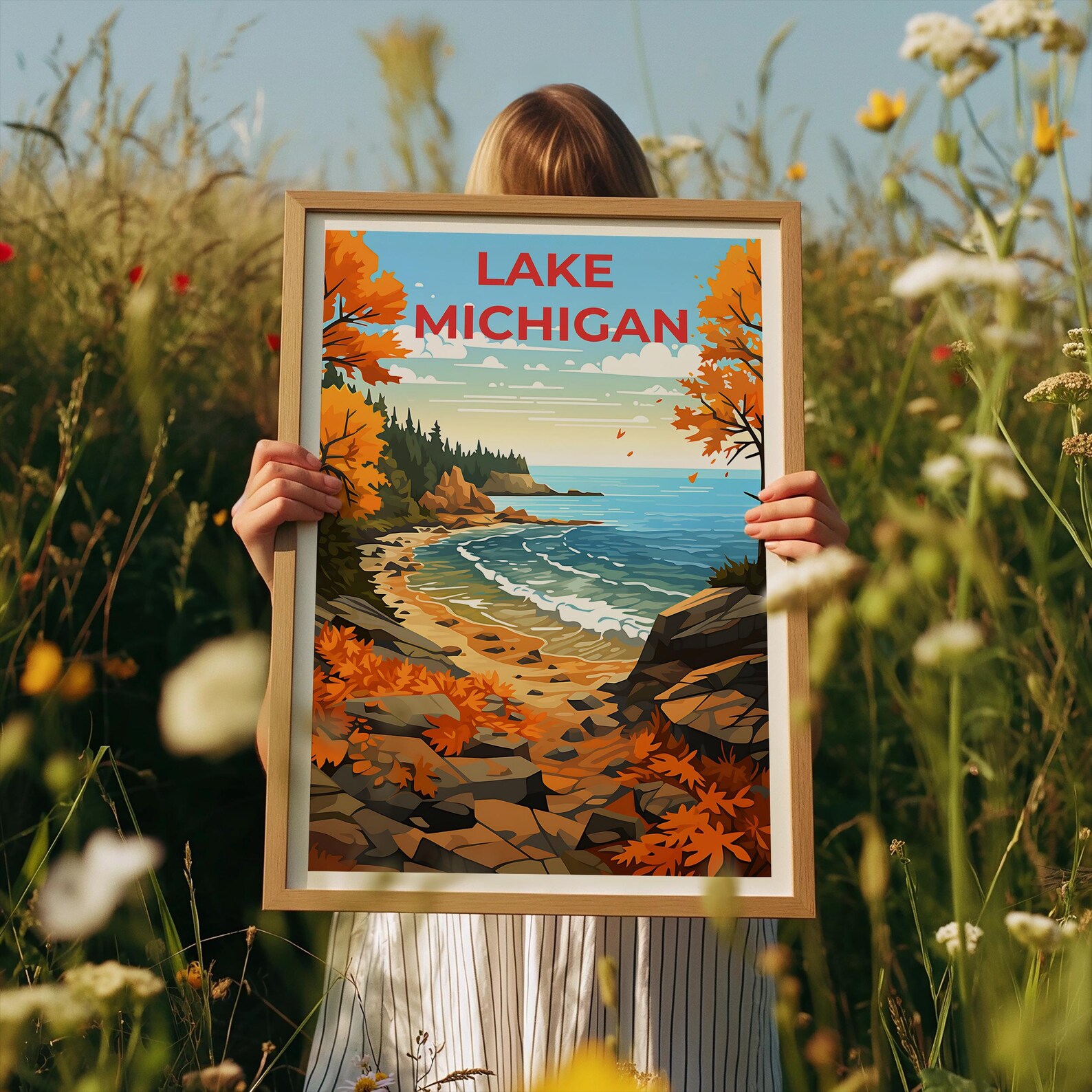 Lake Michigan Travel Poster, Great Lakes Wall Art, Great Lakes Print ...