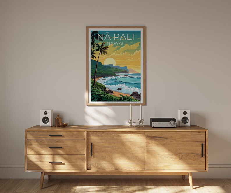 Nā Pali Travel Poster, Hawaii Wall Art, Hawaii Print, Nā Pali Poster ...