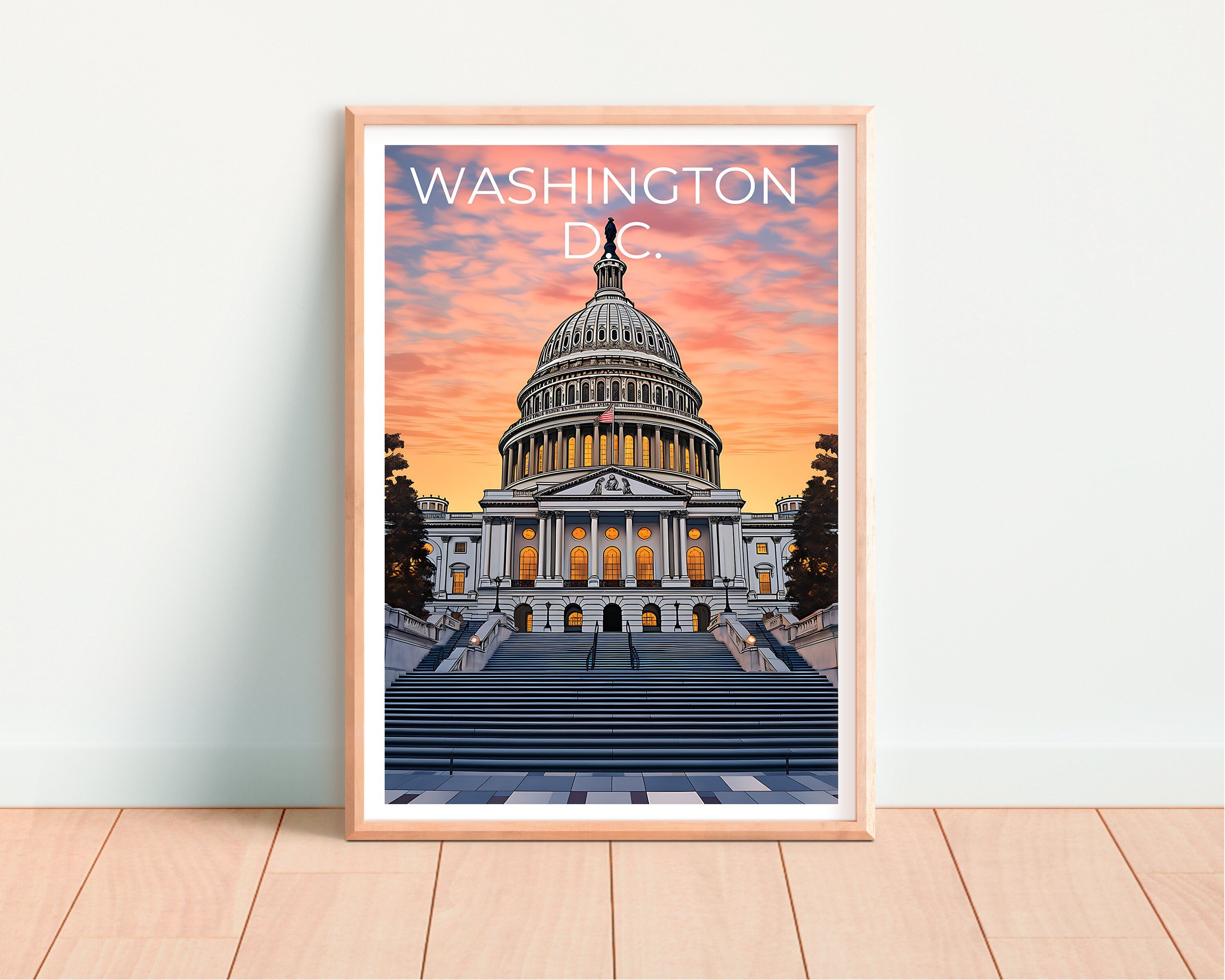 Washington DC Travel Poster, Capitol Building Wall Art, Capitol ...