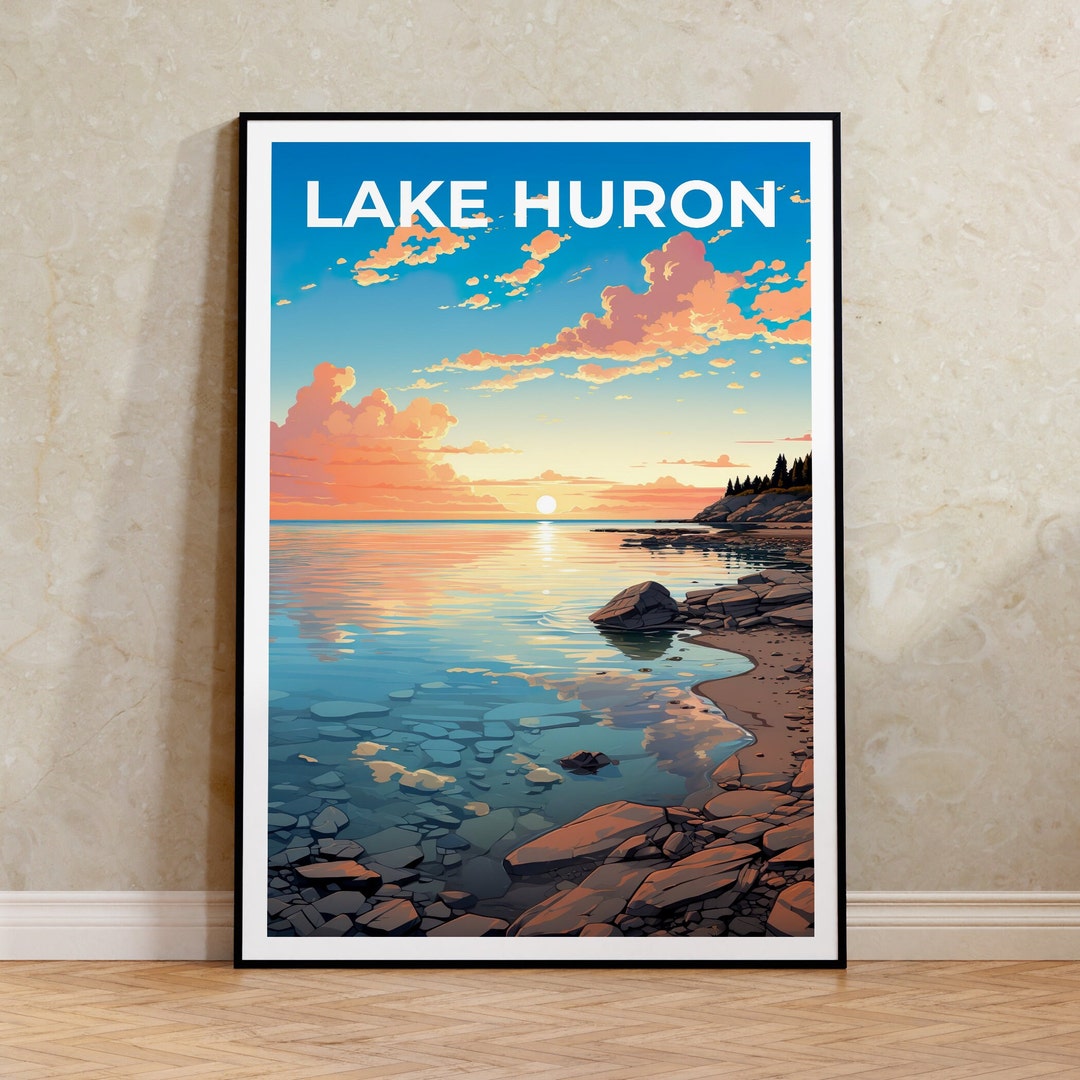 Lake Huron Travel Poster, Great Lakes Art, Great Lakes Print, Lake ...
