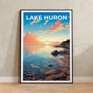 Lake Huron Travel Poster, Great Lakes Art, Great Lakes Print, Lake ...