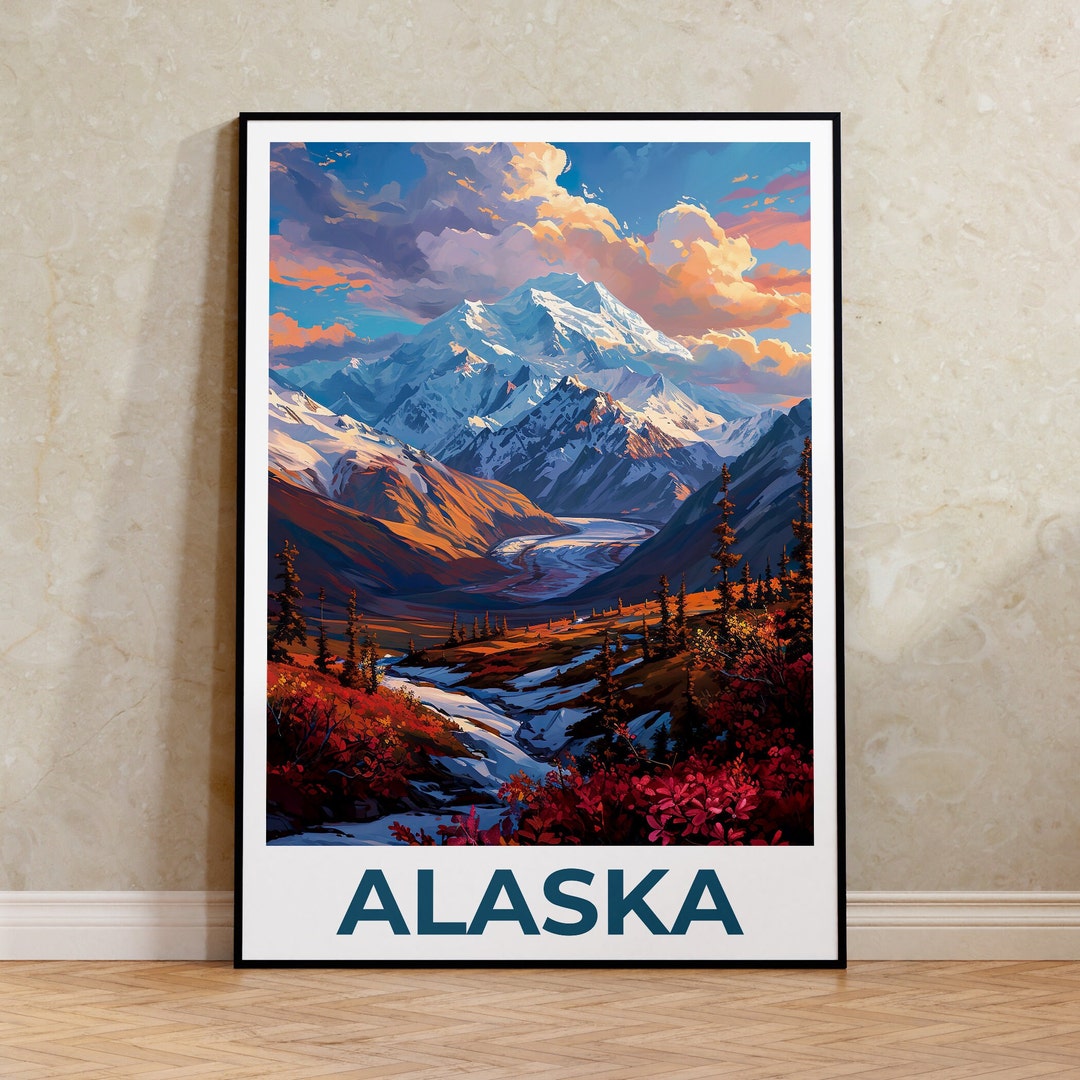 Alaska Travel Poster, Mountain Wall Art, Mountain Print, Alaska Poster ...