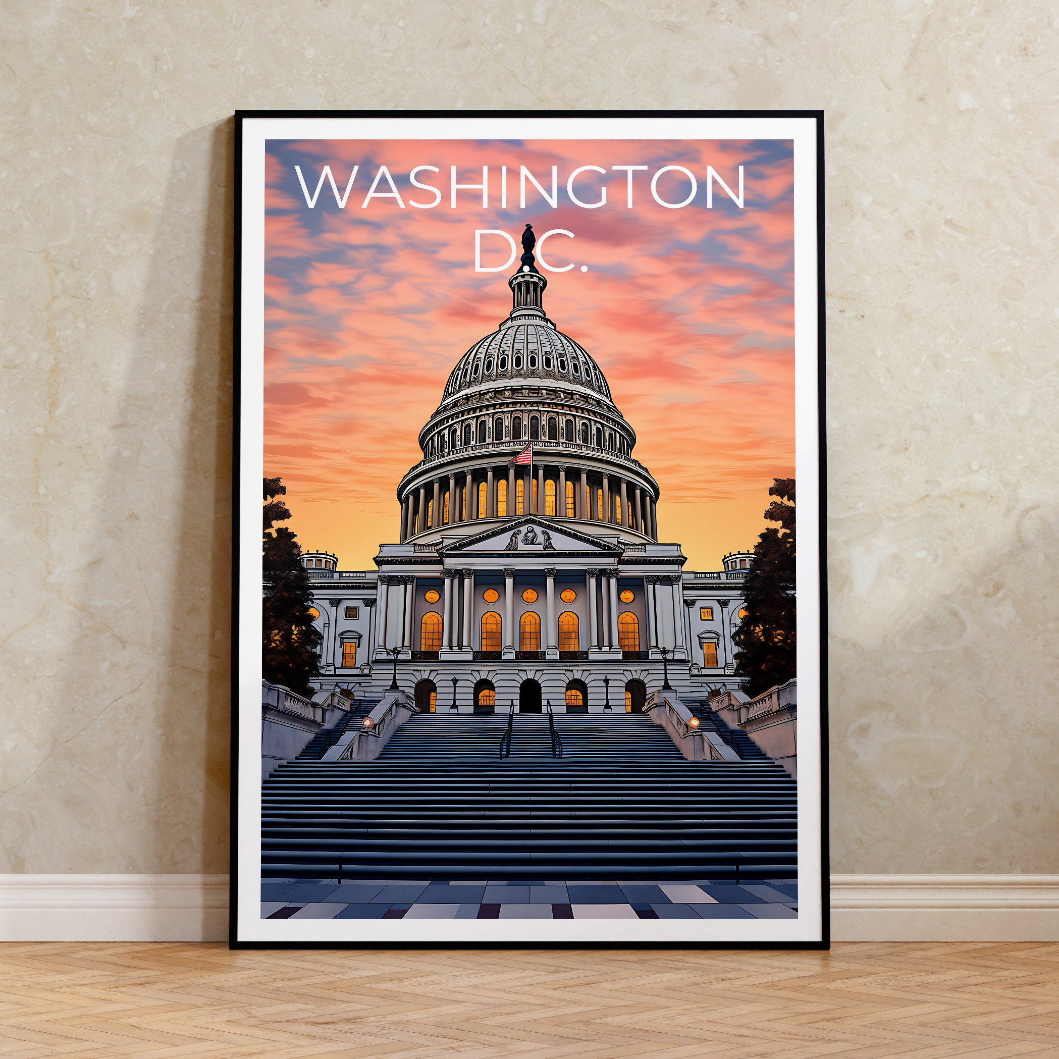Washington DC Travel Poster, Capitol Building Wall Art, Capitol ...
