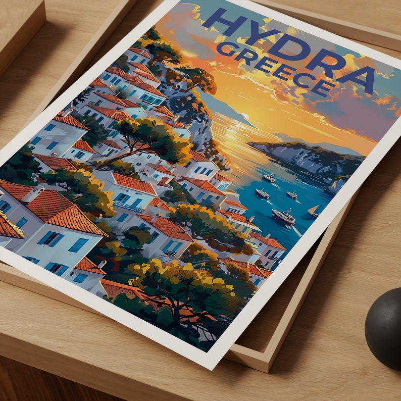 Hydra Travel Poster, Greece Wall Art, Hydra Print, Hydra Poster, Greece ...