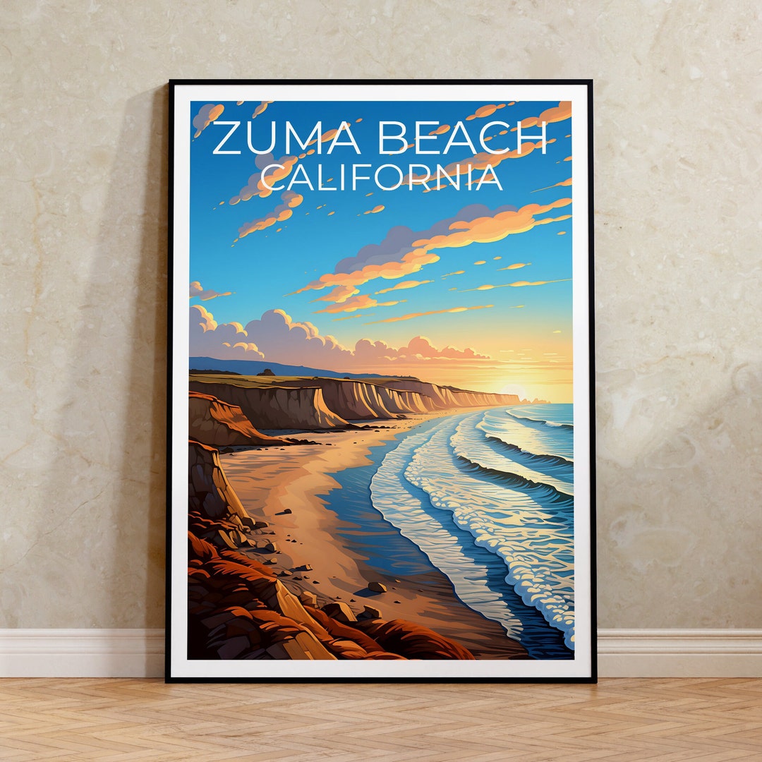 Zuma Beach Travel Poster, California Wall Art, California Print, Zuma ...
