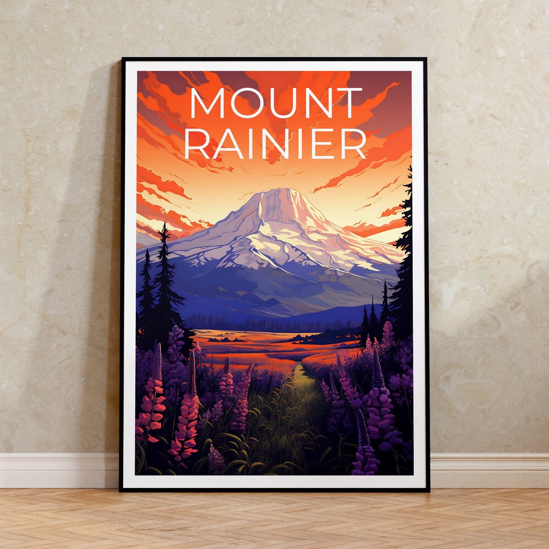 Mount Rainier Travel Poster, Washington Wall Art, Washington Print ...