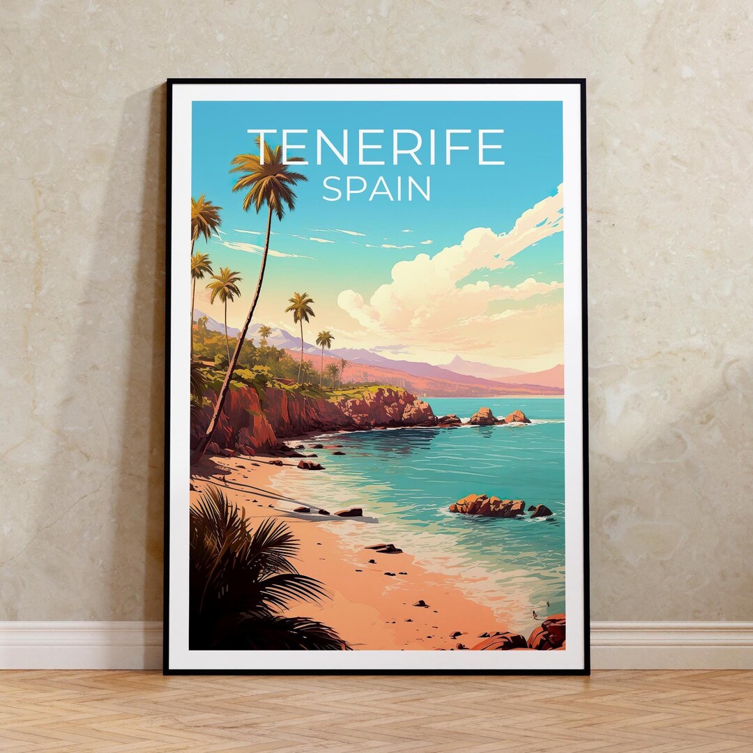 Tenerife Travel Print, Spain Poster, Island Beach Wall Art, Coast ...