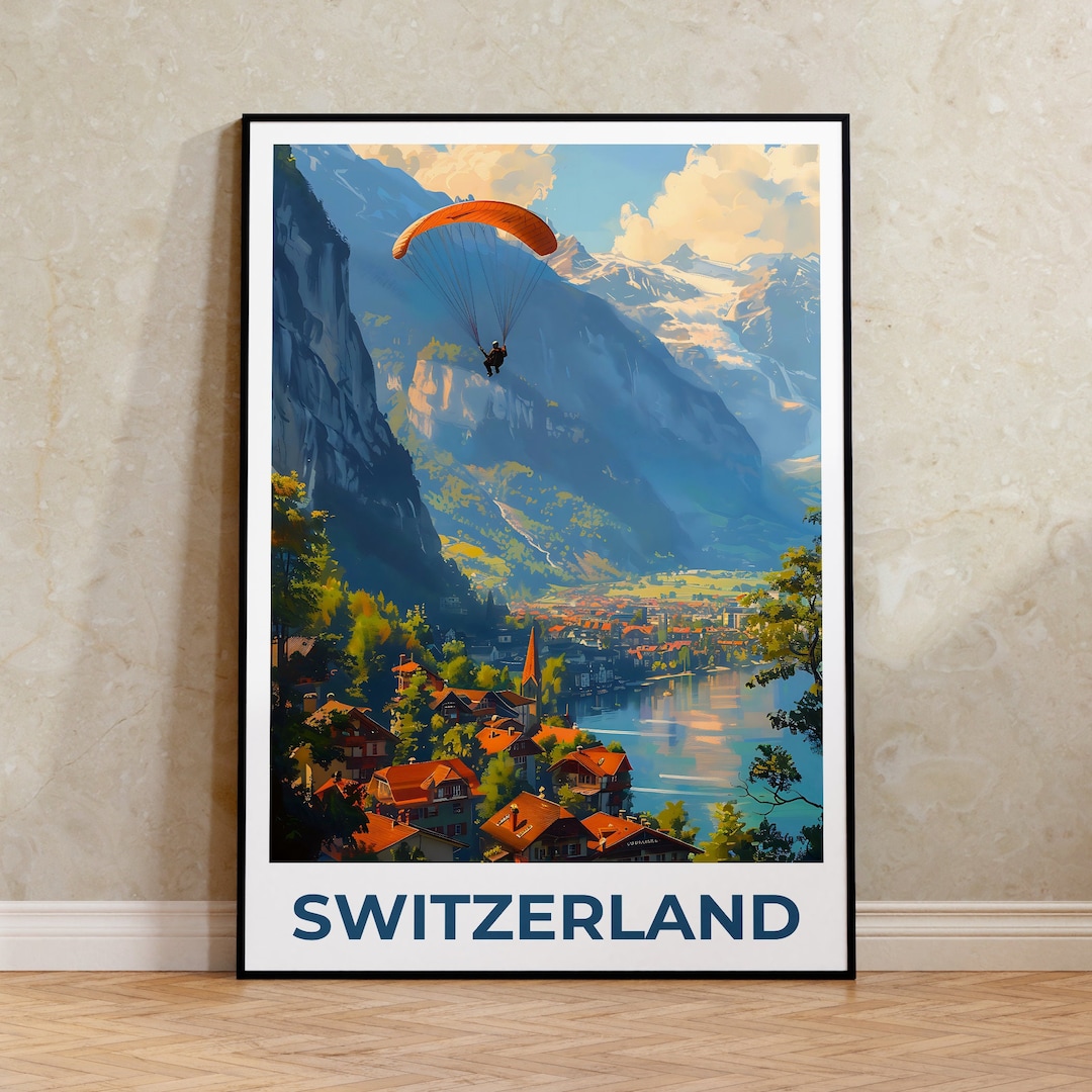 Switzerland Poster, Switzerland Print, Paragliding Poster, Paraglide ...
