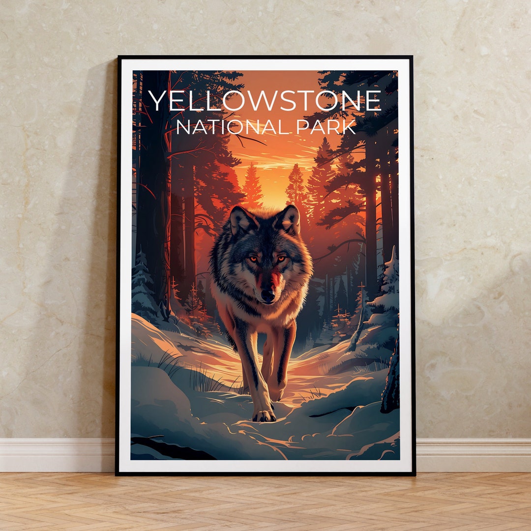 Yellowstone National Park Poster, Wyoming Poster, Wolf Poster ...
