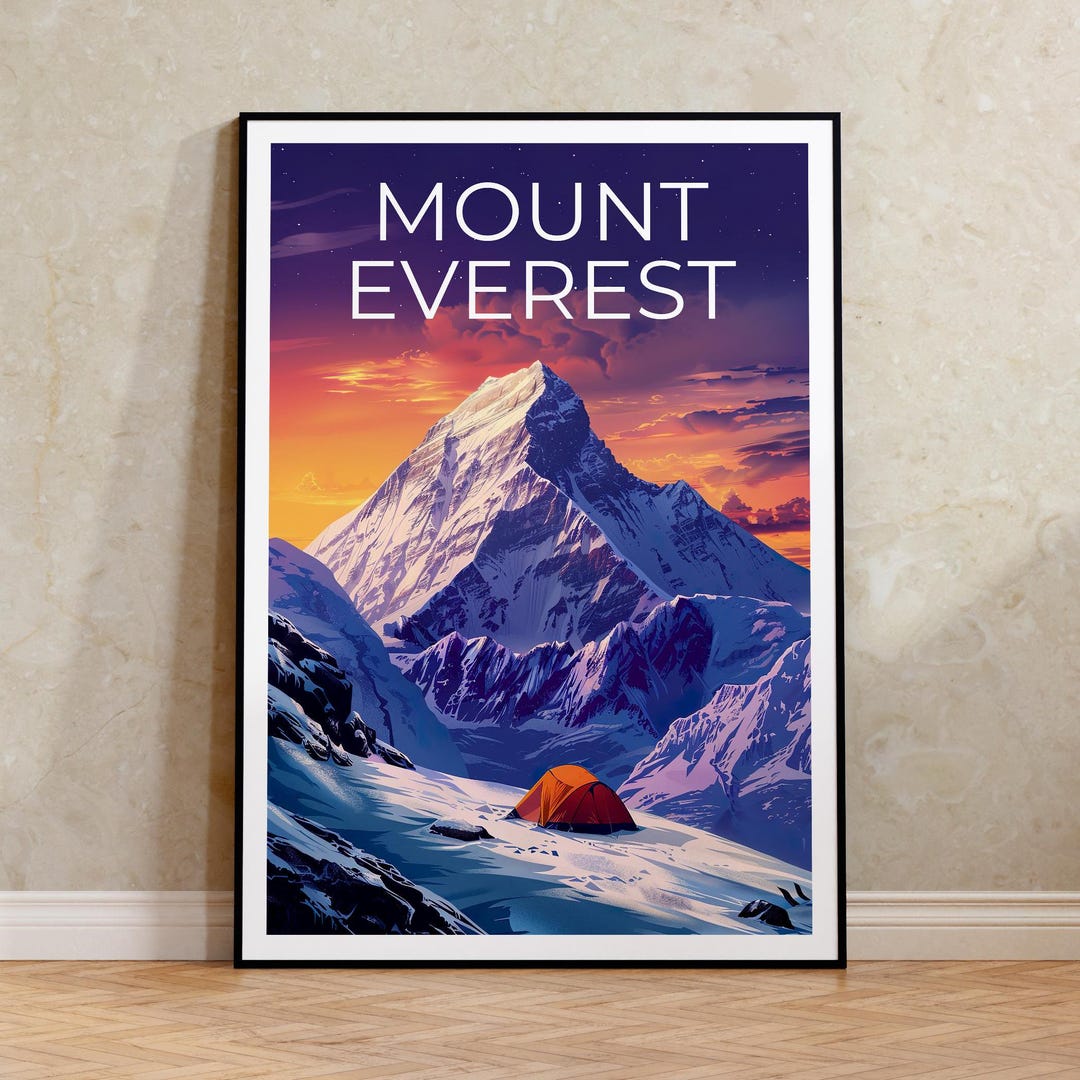 Mount Everest Print Poster, Mountain Wall Art, Camping Poster, Travel ...