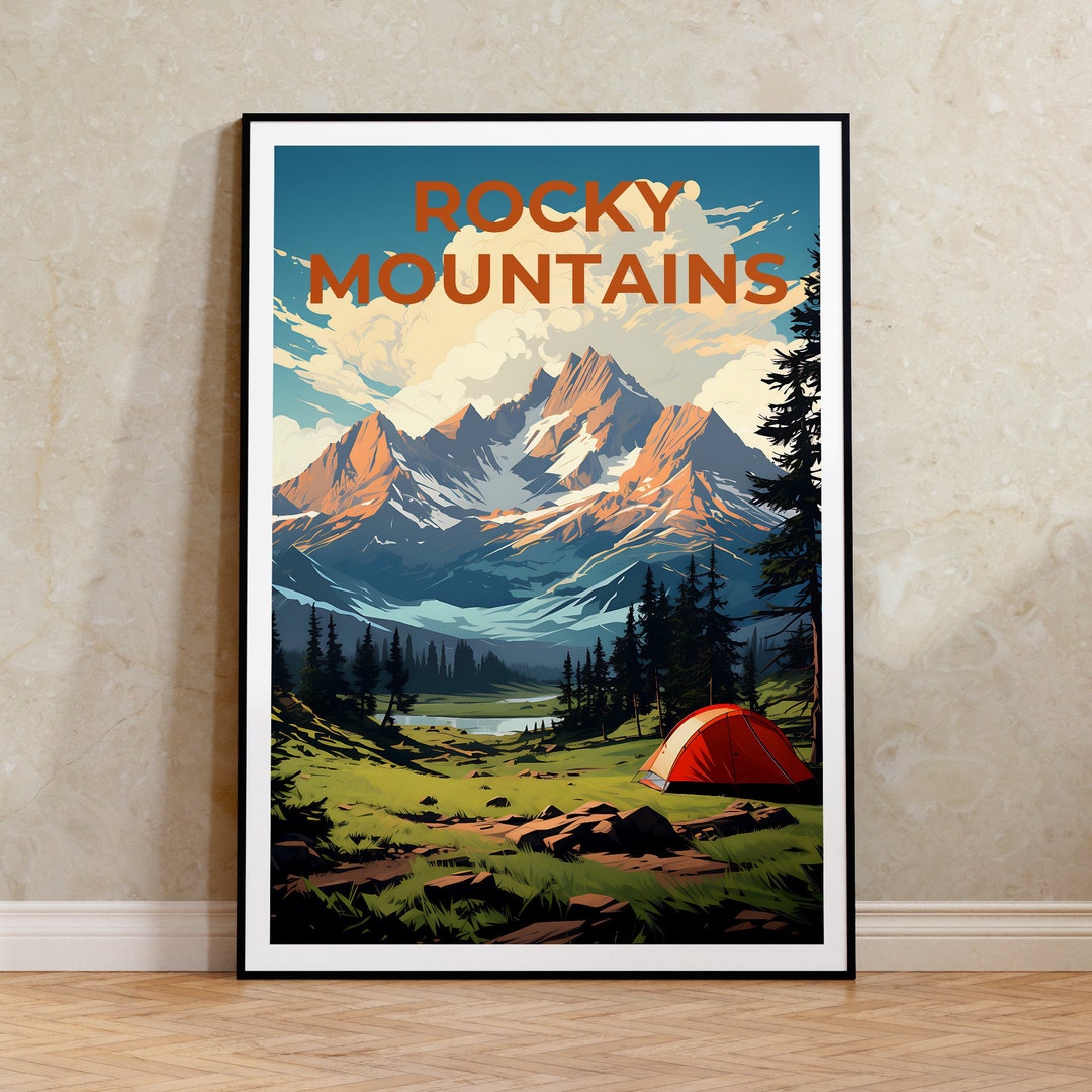 Rocky Mountains Travel Poster, Mountain Wall Art, Mountain Print ...
