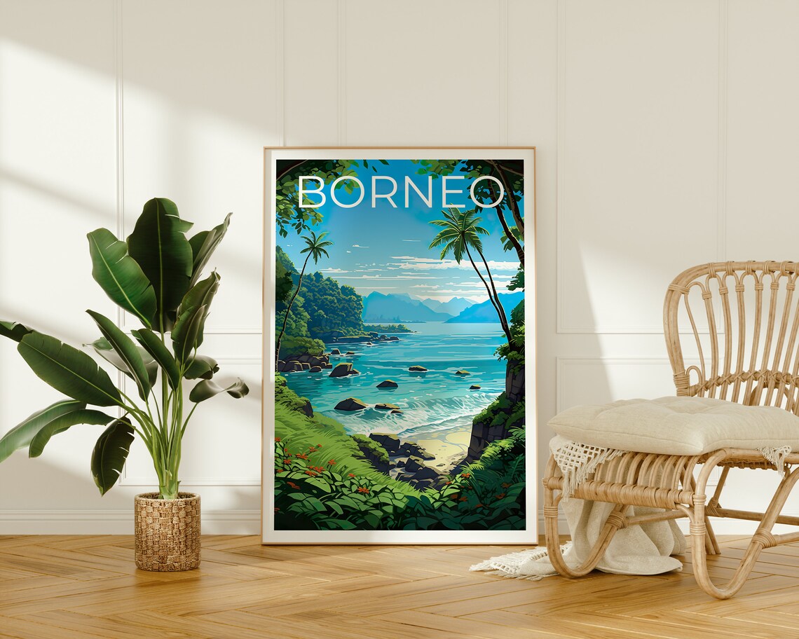 Borneo Poster, Borneo Print, Coast Art, Coast Print, Asia Travel Poster ...