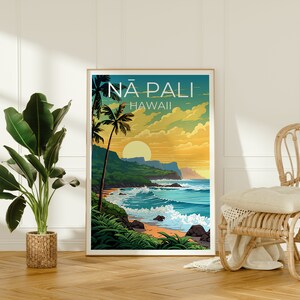 Nā Pali Travel Poster, Hawaii Wall Art, Hawaii Print, Nā Pali Poster ...