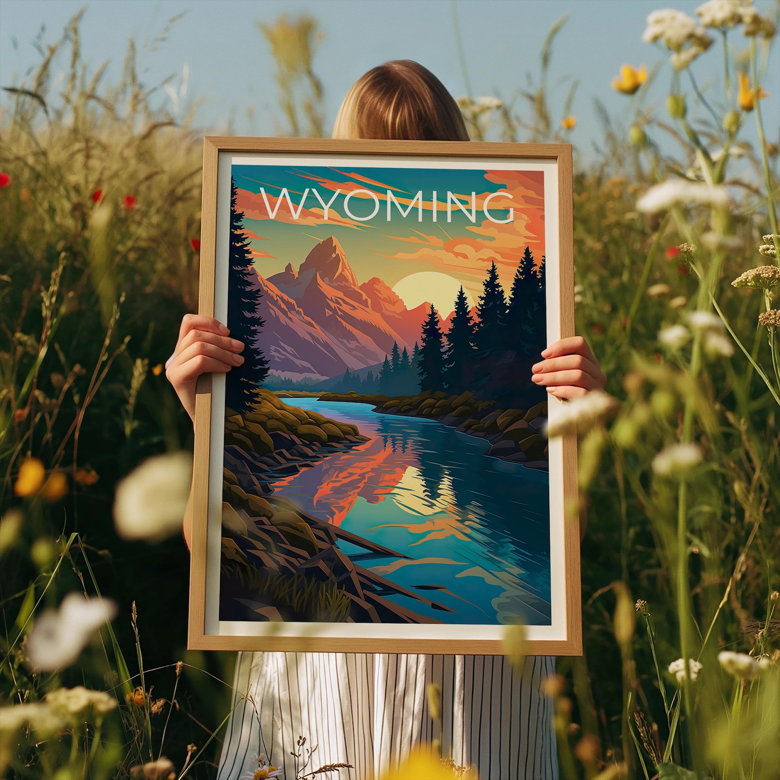 Wyoming Travel Poster, Mountains Wall Art, Mountains Print, Wyoming ...