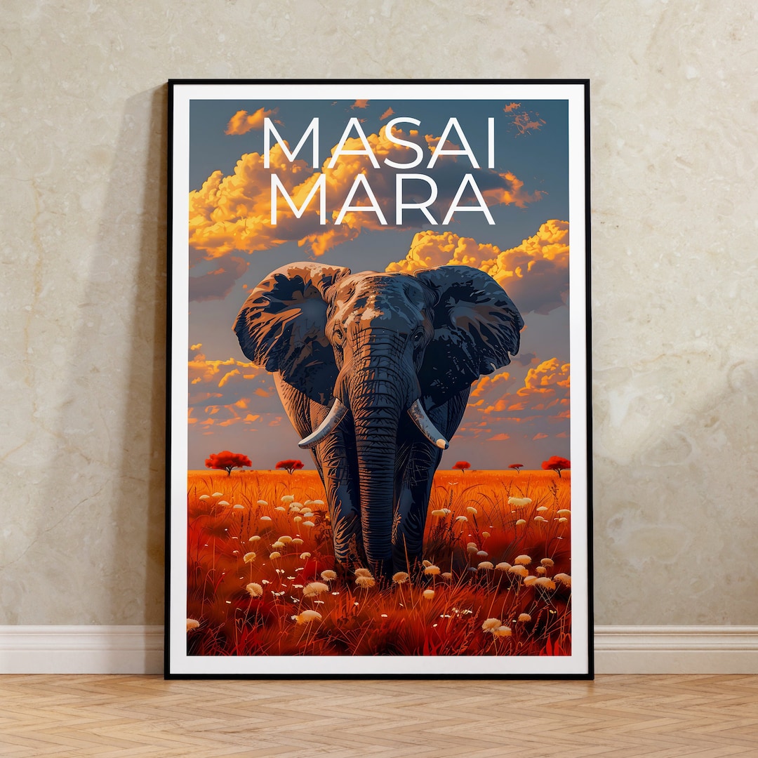 Masai Mara Poster, Masai Mara Print, Elephant Art, Safari Poster ...