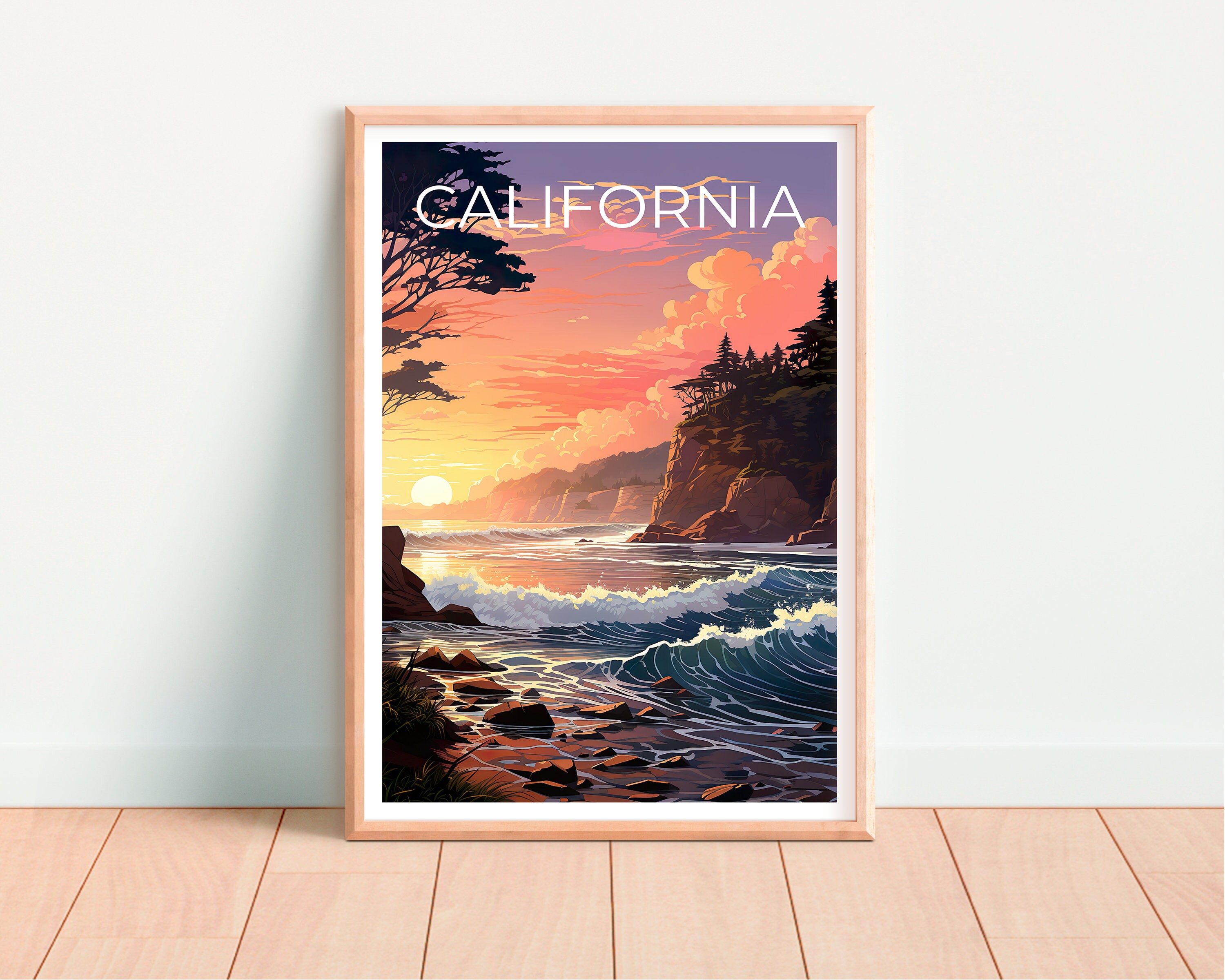 California Travel Poster, California Coast Wall Art, Beach Print ...
