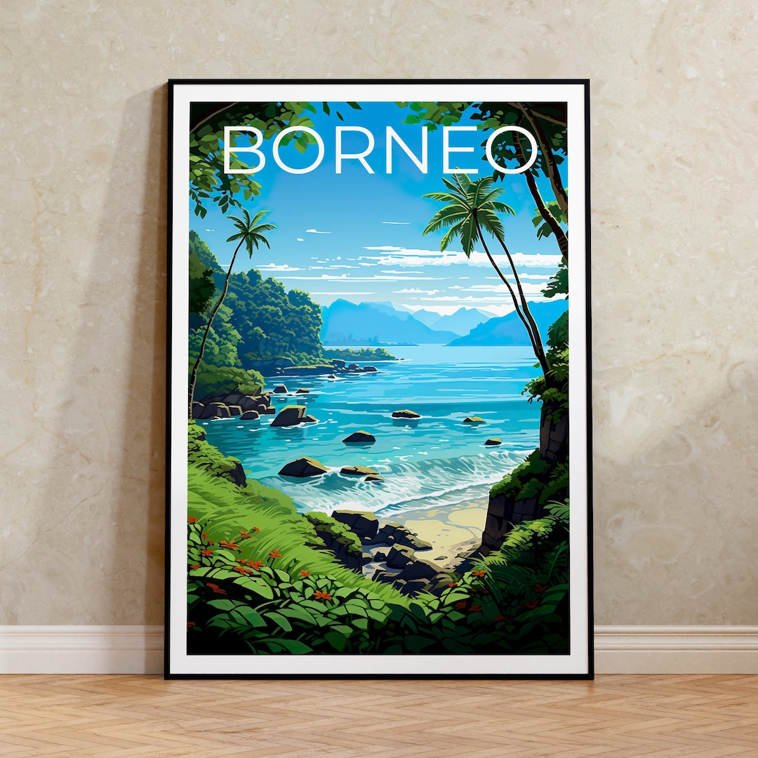 Borneo Poster, Borneo Print, Coast Art, Coast Print, Asia Travel Poster ...