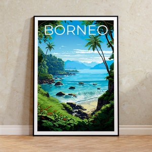 Borneo Poster, Borneo Print, Coast Art, Coast Print, Asia Travel Poster ...