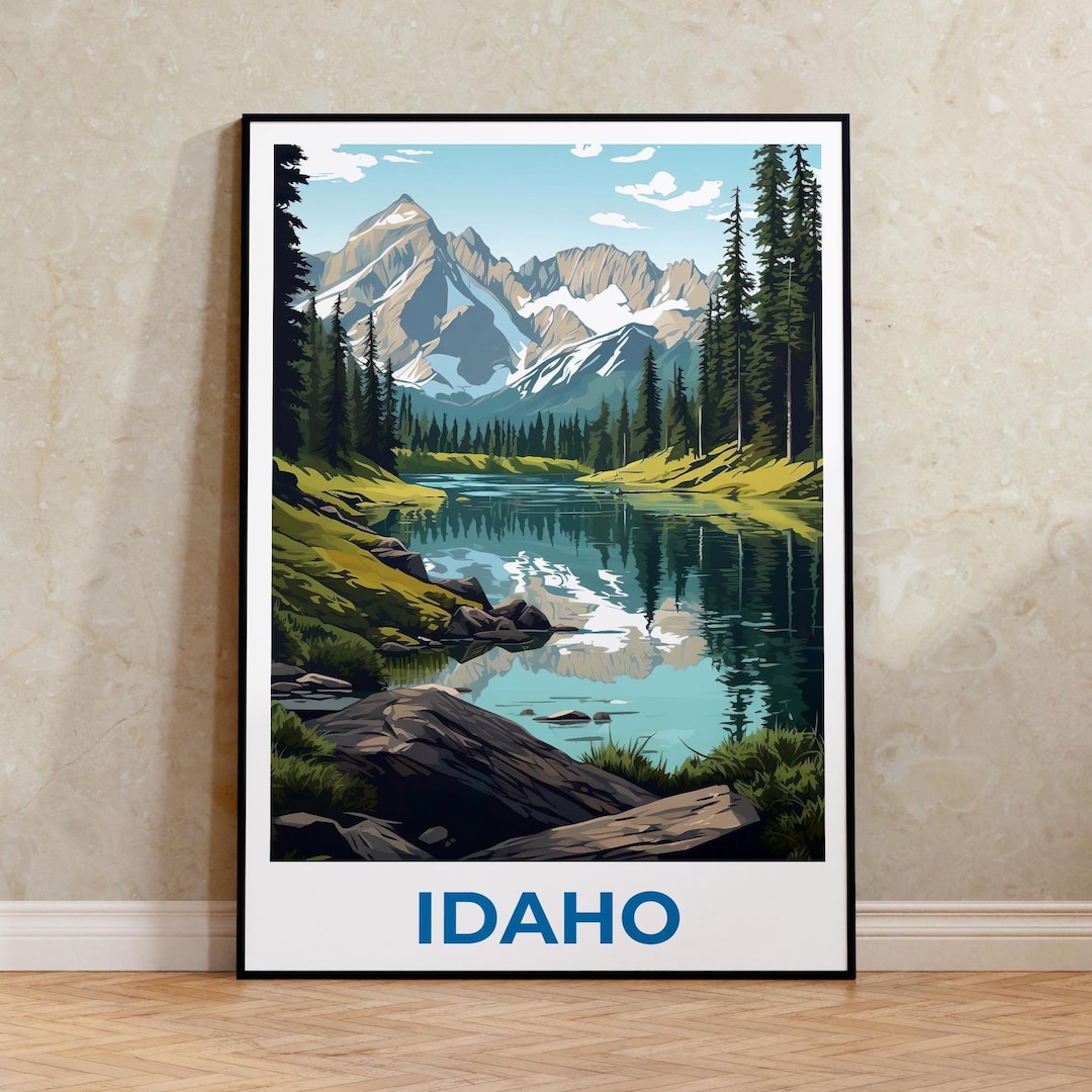 Idaho Travel Print Nature Poster Sawtooth Mountains Wall Art Forest ...