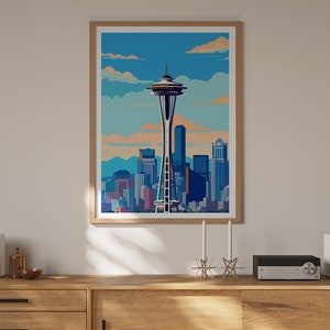 Seattle Travel Poster, Space Needle Wall Art, Seattle Skyline Print ...