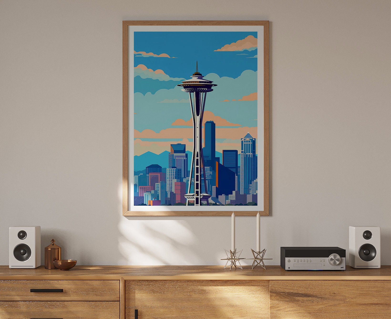 Seattle Travel Poster Space Needle Wall Art Seattle Skyline - Etsy