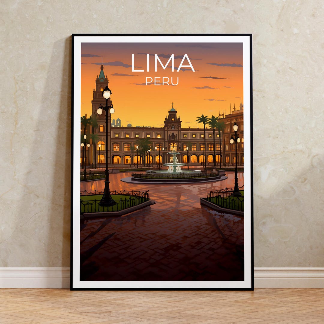 Lima Travel Poster, Peru Wall Art, Peru Print, Lima Poster, Plaza De ...