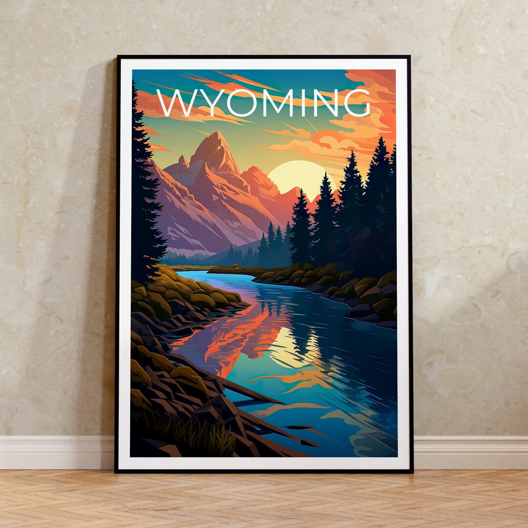 Wyoming Travel Poster, Mountains Wall Art, Mountains Print, Wyoming ...