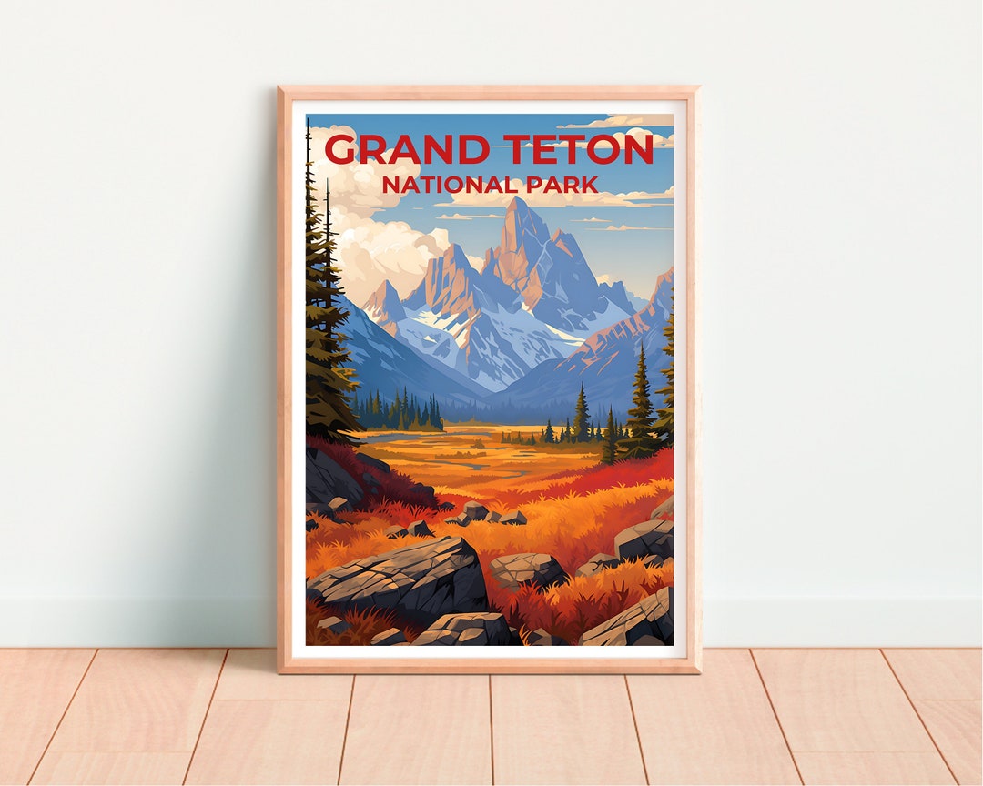 Grand Teton Travel Poster, Wyoming Wall Art, Wyoming Print, Grand Teton ...