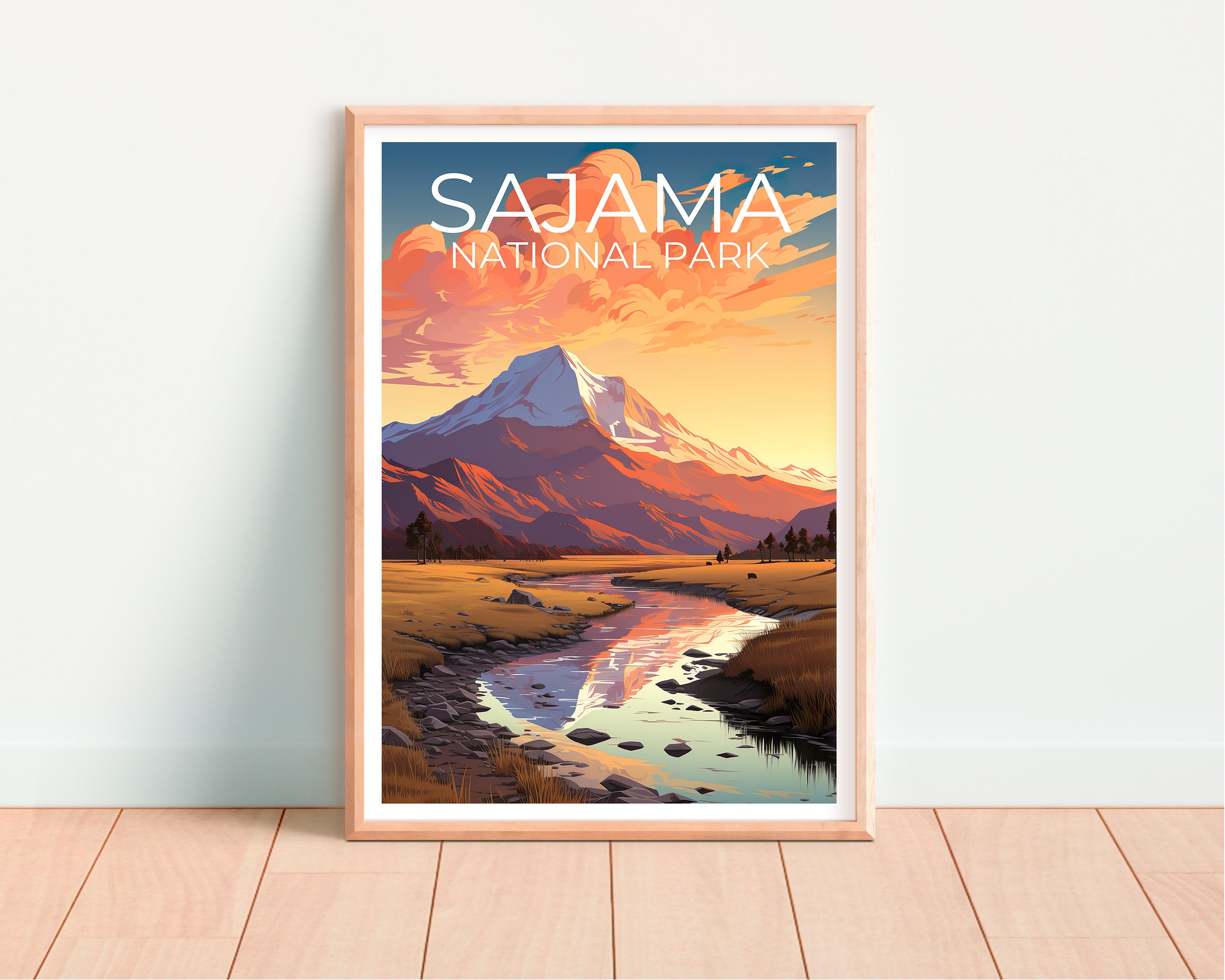 Sajama Park Travel Poster, Bolivia Wall Art, Bolivia Print, Sajama Park ...