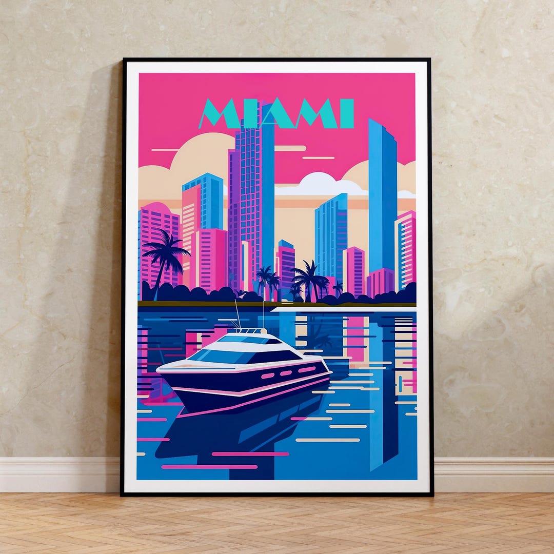 Miami Travel Poster, Miami Wall Art, Miami Print, City Skyline Poster ...