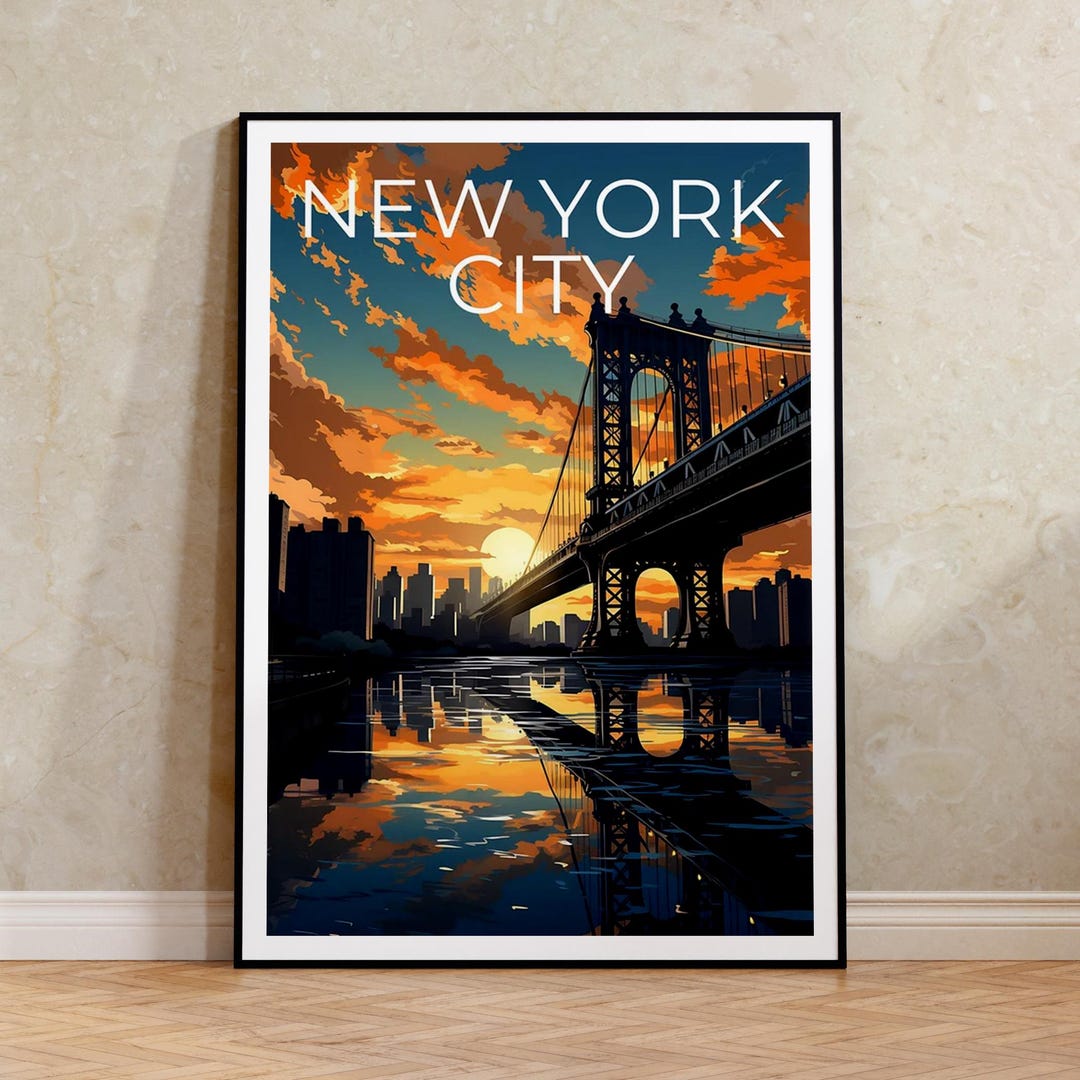New York Travel Poster, Manhattan Bridge Wall Art, Manhattan Bridge ...