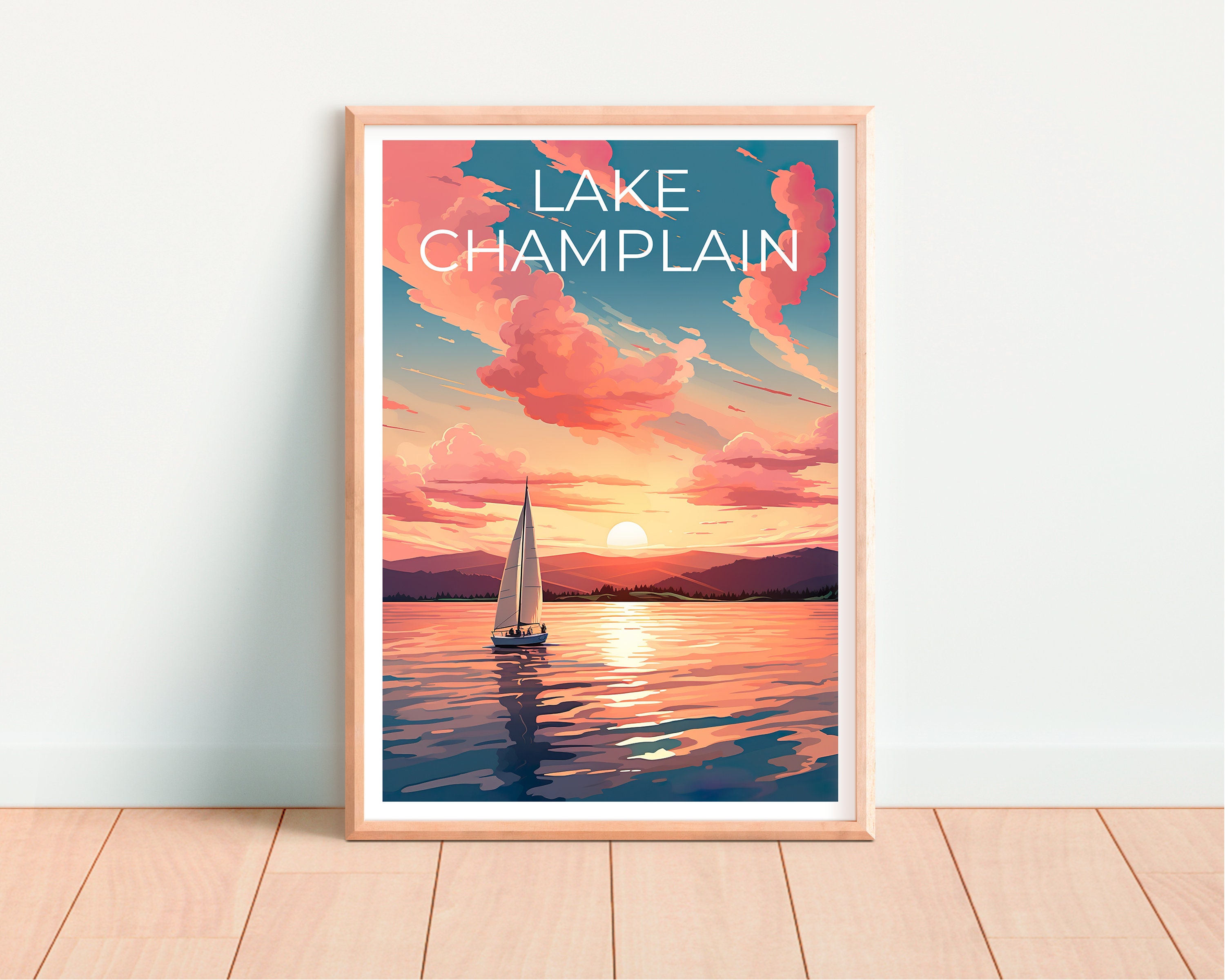 Lake Champlain Poster, New York Wall Art, Vermont Print, Quebec Poster ...