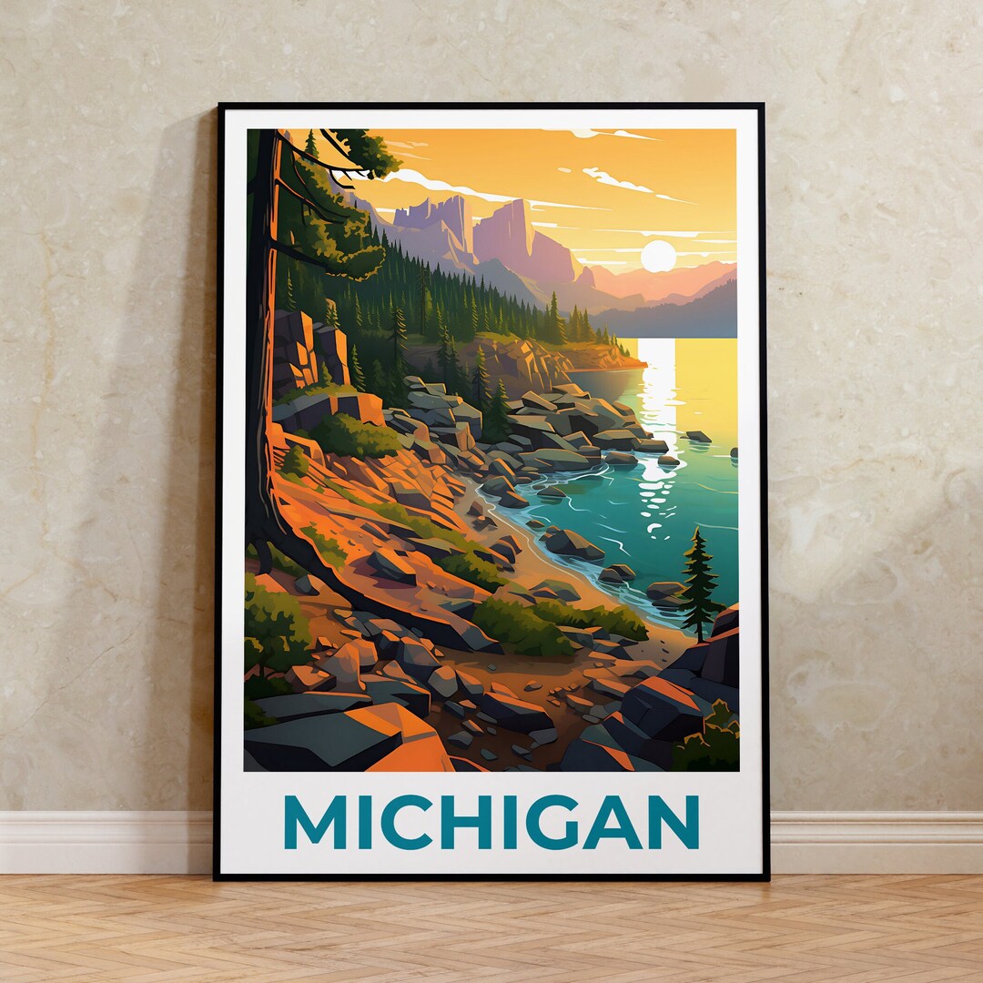 Michigan Poster, Lake Michigan Poster Travel Poster, Michigan Wall Art ...