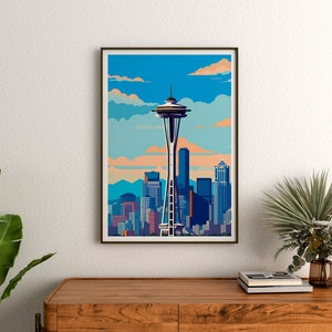 Seattle Travel Poster, Space Needle Wall Art, Seattle Skyline Print ...