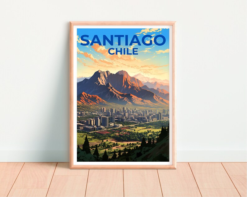 Santiago Chile Print, Skyline Mountain Wall Art, South America Travel ...