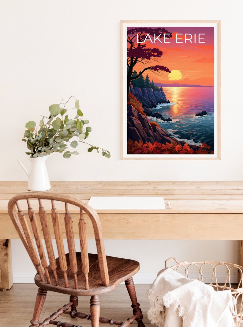 Lake Erie Travel Poster, Great Lakes Wall Art, Great Lakes Print, Lake ...