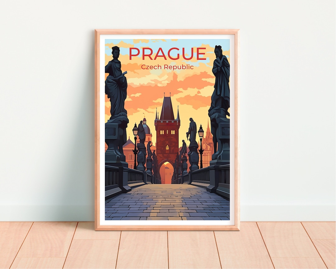 Prague Travel Poster, Czech Republic Art, Charles Bridge Print, Prague ...