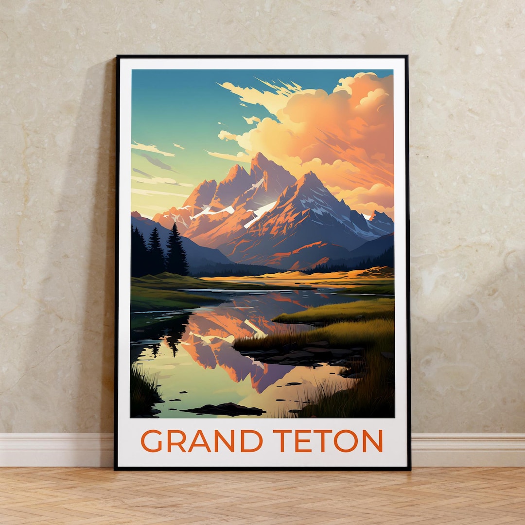 Grand Teton Travel Poster, Wyoming Wall Art, Wyoming Print, Grand Teton ...