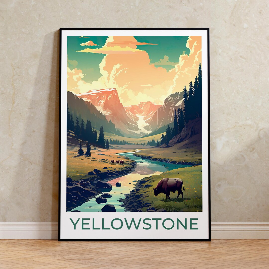 Yellowstone Travel Poster, Yellowstone Wall Art, Yellowstone Print ...