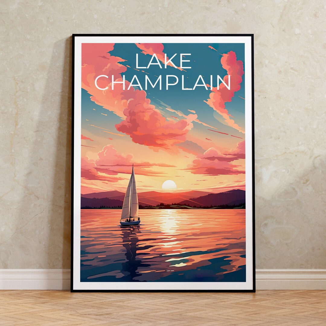 Lake Champlain Poster, New York Wall Art, Vermont Print, Quebec Poster ...