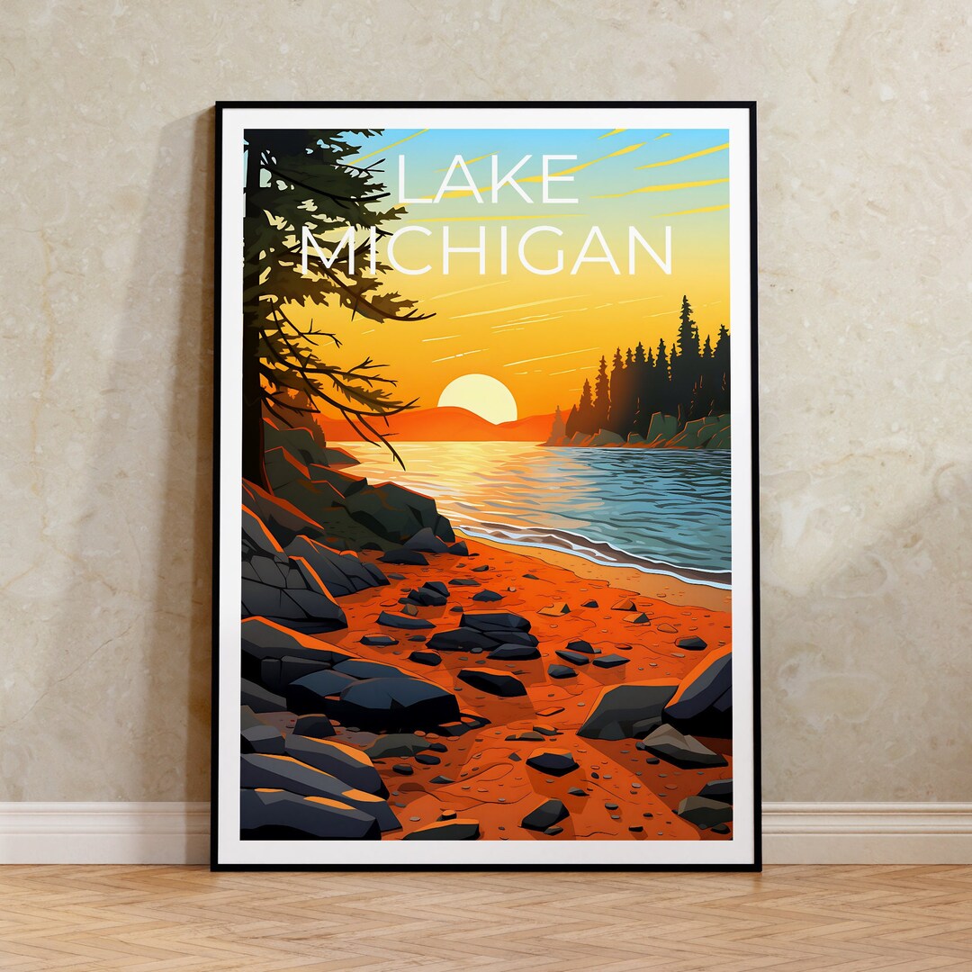 Lake Michigan Poster Travel Poster, Michigan Wall Art, Michigan Print ...
