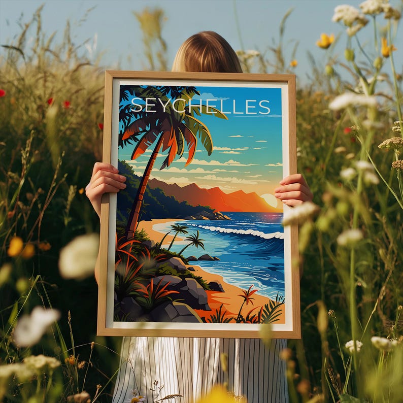 Seychelles Travel Poster, Africa Wall Art, Africa Print, Seychelles ...