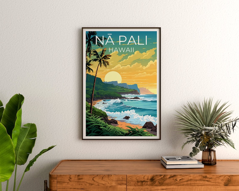 Nā Pali Travel Poster, Hawaii Wall Art, Hawaii Print, Nā Pali Poster ...