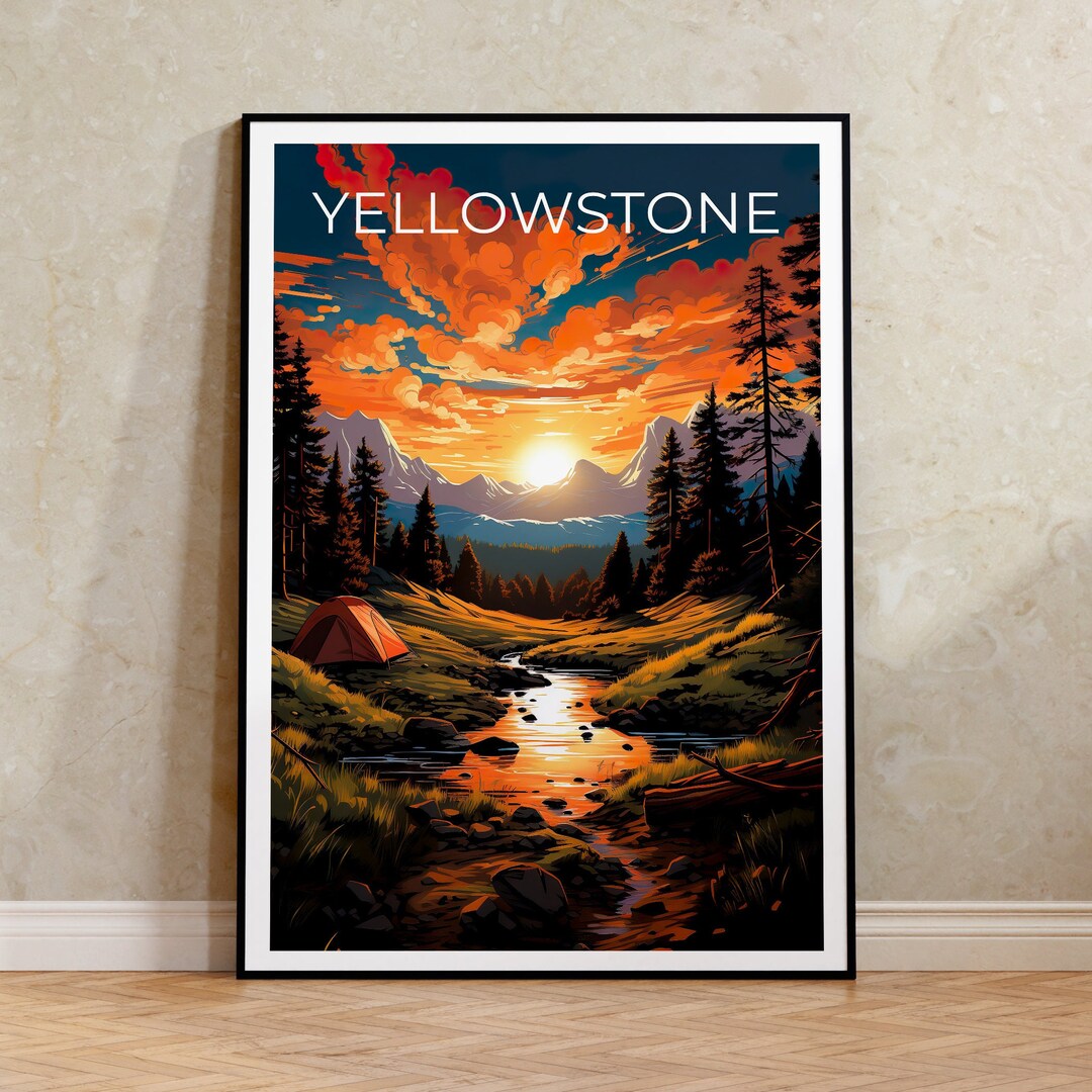 Yellowstone Travel Poster, Wyoming Wall Art, Wyoming Print, Yellowstone ...